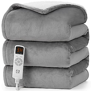 EHEYCIGA Heated Blanket Electric Blanket Throw - Heating Blanket with 5 Heating Levels & 4 Hours Auto Off, Soft Cozy Sherpa Washable Blanket with Fast Heating, 50 x 60 Inches, Grey