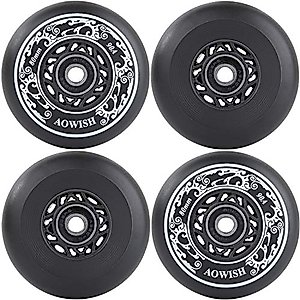 AOWISH 4-Pack Inline Skate Wheels Outdoor Asphalt Formula 90A Aggressive Blades Roller Skates Replacement Wheels with Speed Bearings ABEC 9 and Floating Spacers (Black, 80mm)