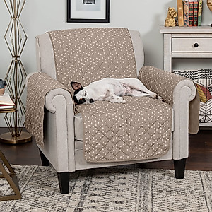 Furhaven Water-Resistant & Reversible Chair Cover Protector for Dogs, Cats, & Children - Quilted Polka Paw Living Room Furniture Cover - Biscuit, Chair