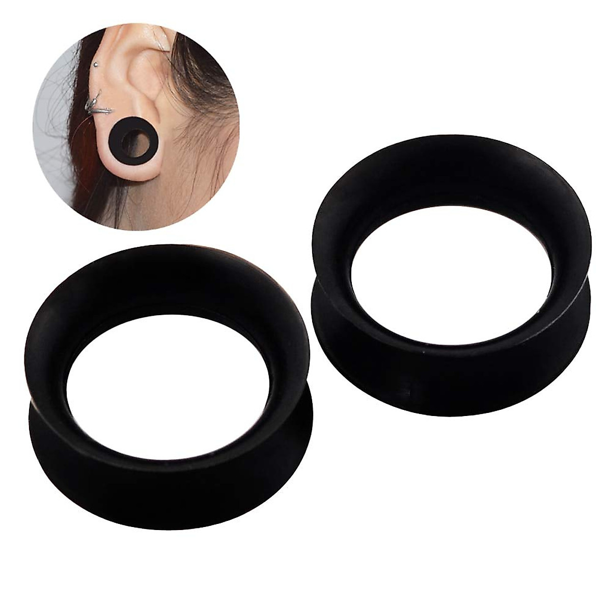 Stuppendux 4Pairs Black White Transparent Turquoise Soft Silicone Flexible Ear Skin Tunnels Plugs Expanders Gauges Hollow Body Piercing 3/4" 20mm