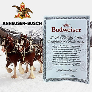 Budweiser 2024 91st Anniversary Limited Edition Collectors SERIES #45 Clydesdale Holiday Stein - Ceramic Beer Mug - Christmas Gift for Men, Father, Husband - Collectable Room Decor for Den, Man Cave