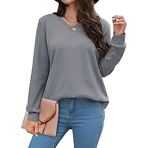 WIHOLL Shirts for Women V Neck Loose Casual Tunic Sweatshirts Trendy Gray XL