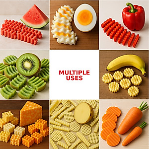 HIC Wavy Crinkle Cutting Tool Serrator Salad Chopping Knife and Vegetable French Fry Slicer, Steel Blade, 7.25-Inches x 5-Inches