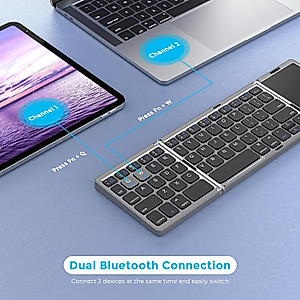 seenda Foldable Bluetooth Keyboard for Travel, Tri-Folding Wireless Portable Keyboard with Touchpad, Rechargeable Multi-Device Small Keyboard, for Laptop Tablet PC Smartphone Windows iOS Android