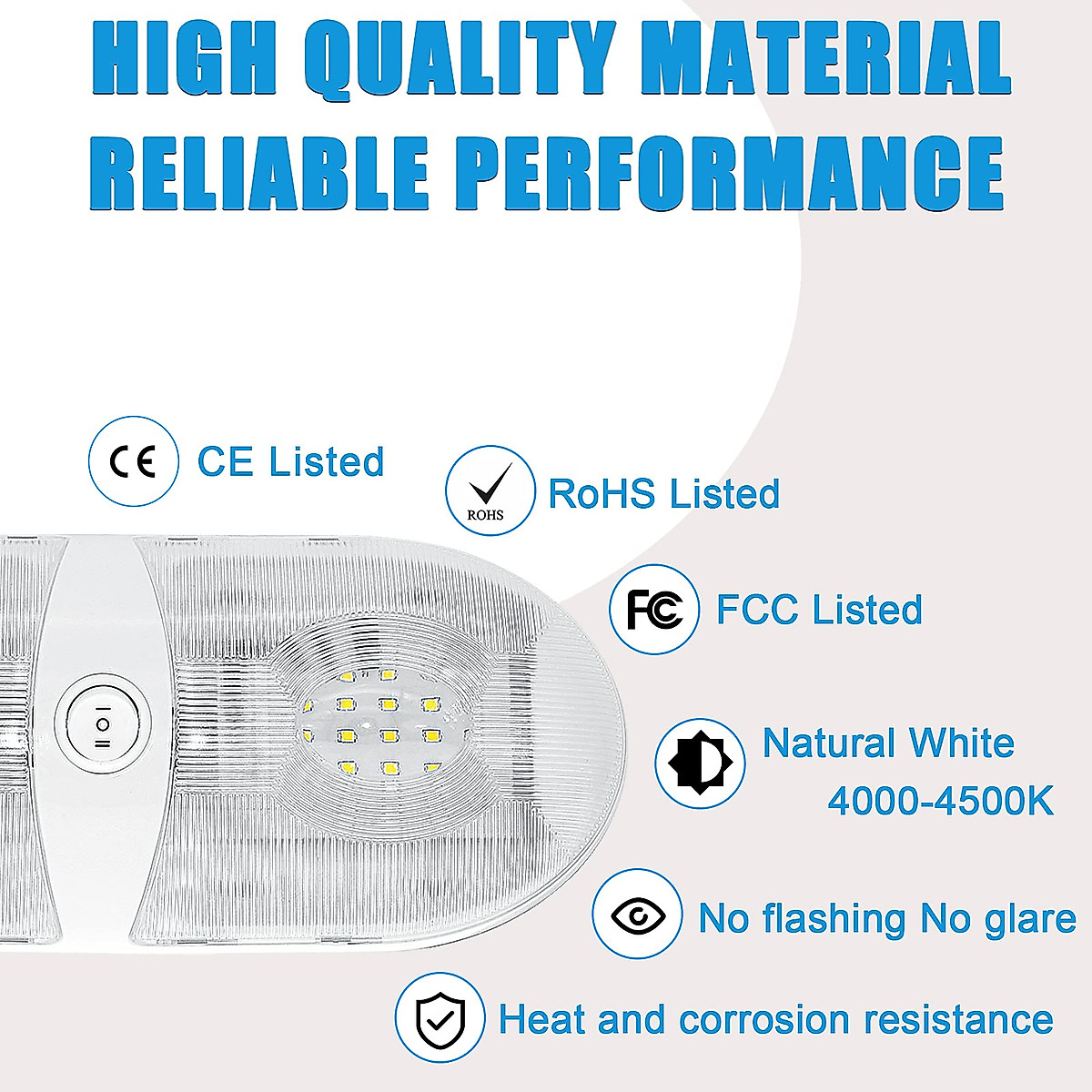 Miady RV Interior Light 650 Lumens 12V RV LED Ceiling Dome Light with ON/Off Switch for Car/RV/Trailer/Camper/Boat, Natural White 4000-4500K, 60X2835SMD (Pack of 5)