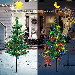 Windpnn Upgraded 4-Pack Solar Christmas Garden Stake Lights, Decorative Xmas Tree Solar Christmas Yard Stake Outdoor Waterproof Christmas Pathway Lights for Christmas Decoration Garden Patio Yard