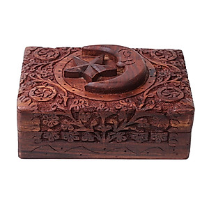 Artisans Of India Wooden Trinket Box 7 x 5 inches Sheesham Wood Jewelry Organizer Keepsake Box Treasure Chest Trinket Holder Watch Box Storage Box Beautifully Carved in Moon Theme