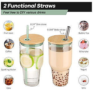 kytffu Tumbler with Lid and Straw, 24 oz Glass Tumbler Fits Cup Holder, Smoothie Cup Iced Coffee Tumbler for Bubble Tea, Water, Juice, With Silicone Sleeve Straw Cleaning Brush, Olive