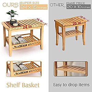 HUILI Shower Bench, Shower Chair with Shelf 24 x 15 x 18 '', Bathroom Bench, Furniture, Shower Benches for InsideShower, Shoe Organizer or Entryway Bench