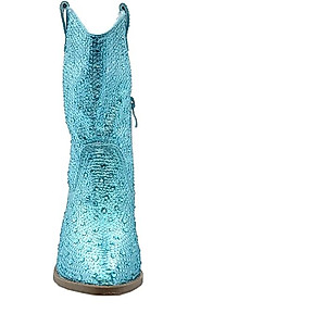 Forever Girls/Kids Rhinestone Western Cowgirl Cowboy Pointed Toe Low Heel Boots River-11K Blue 2