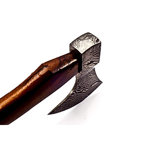 Skokie Knives Custom Damascus Steel Axes Hatchet Head Rose Wood Handle -Handmade Premium Quality Edge Fixed Blade – For Multipurpose–Ideal for Survival Hunting Camping Hiking Outdoor Every Day Carry