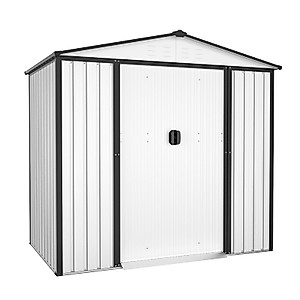 Crownland 4X6 FT Patio Garden Storage Shed Steel Outdoor Garden Shed Tool House with Ventilation & Sliding Door (Cool White)