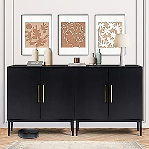 REHOOPEX Free Standing Cabinet, Accent Cabinet with Door, Modern Black Sideboard, Wooden Black Side Storage Cabinets for Bedroom, Kitchen,Home Office