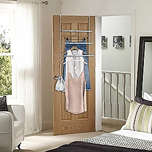 Auledio Adjustable Over The Door Triple Towel Rack with Hooks,Silver
