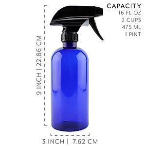 Cornucopia Brands 16oz Cobalt Blue PLASTIC Spray Bottles w/Heavy Duty Mist & Stream Sprayers and Chalkboard Labels (6-pack); PET #1 BPA-free, Use for DIY, Kitchen, Hair