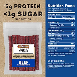 Old Wisconsin Beef Sausage Snack Sticks, Naturally Smoked, Ready to Eat, High Protein, Low Carb, Keto, Gluten Free, 14 Ounce Resealable Package