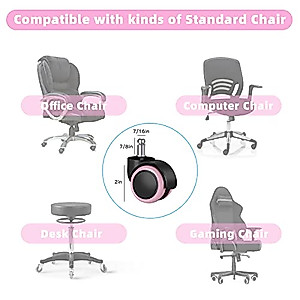 Office Chair Caster Wheels Replacement(Set of 5) for Hardwood Floors and Carpet- Heavy Duty Caster Support up to 1000bls, Office Rubber Chair Wheels,2 inch,Universal Size (Pink)