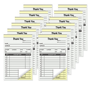 suituts 12 Pack Thank You Receipt Book for Small Business, 3.5 x 5.5 Inch, 2 Part Carbonless Sale Order Book, Order Pads Invoice Book 50 Sets Each Pad,Total 600 Sets
