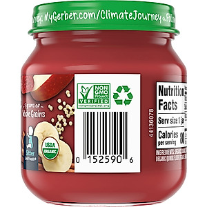 Gerber 2nd Foods Organic for Baby Grain & Grow Baby Food Jar, Banana Apple Strawberry with Millet Quinoa & Cinnamon, 4-Ounce Glass Jar (Pack of 6)