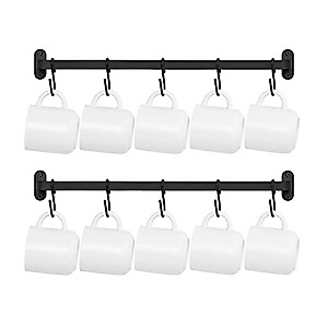 Dahey Mug Holder Wall Mount, Metal Coffee Mug Rack Hanger with 10 Mug Hooks, Mug Display Rack Rustic Utensil Cups Storage Organizer for Kitchen Dining Room Coffee Bar, Set of 2, Black