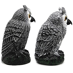 Hausse 2 Pack Fake Horned Owl | 3 Pack Bird Spiral Reflectors Silver Mylar Spinner