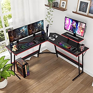 BORGEBY L Shaped Desk, Gaming Desk, Corner Computer Desk with Monitor Shelf, Home Office Desk with Large Desktop, Pc Desk for Working/Gaming/Sturdy/Writing, Corner Desk