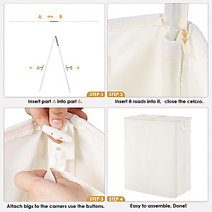 160L Laundry Hamper 3 Section, Dirty Clothes Hamper with Lid for Laundry, Large Laundry Basket with Removable Bags & Labels for Sorting, Hamper 3 Compartment for Laundry Room, Bedroom, Beige