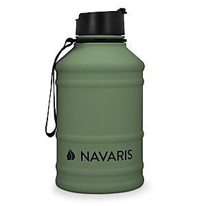 Navaris Stainless Steel Water Bottle - Single-Walled 75oz (2.2L) Big Metal Drinking Bottle for Sports, Camping, Gym - More Than Half Gallon Capacity
