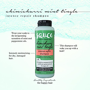 SAUCE BEAUTY Intense Repair Shampoo - Chimichurri Mint Tingle Hair Repair Shampoo - Hydrating Shampoo for Damaged Hair - Paraben and Sulfate-Free Hair Shampoo With Argan & Peppermint Oil (10 Fl Oz)