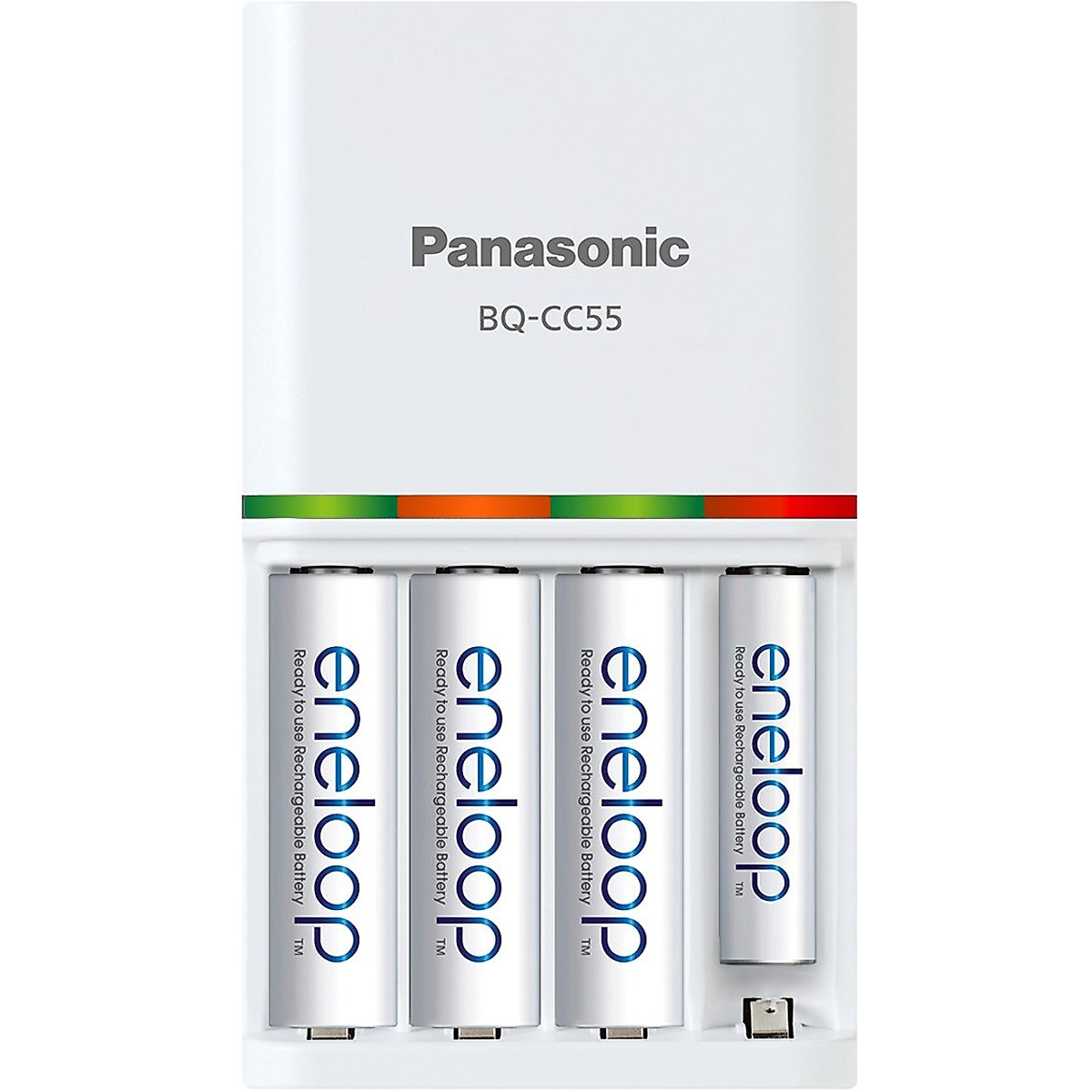 Panasonic "Advanced" eneloop Individual Battery 3 Hour Quick Charger with 4 LED Charge Indicator Lights, White & BK-3MCCA8BA eneloop AA 2100 Cycle Ni-MH Pre-Charged Rechargeable Batteries, 8 Pack