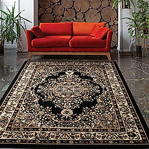 Antep Rugs Oriental 8x10 Traditional Medallion Indoor Area Rug Siesta (Black Beige, 7'10" x 10')