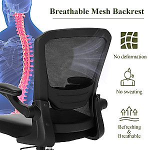 TOPBSHODC Office Chair Ergonomic Mesh PU Leather Desk Chair,Executive Computer Chair with Lumbar Support Flip up Arm,Swivel Rolling Home Office Chair with Adjustable Height,Black Task Chair with Wheel