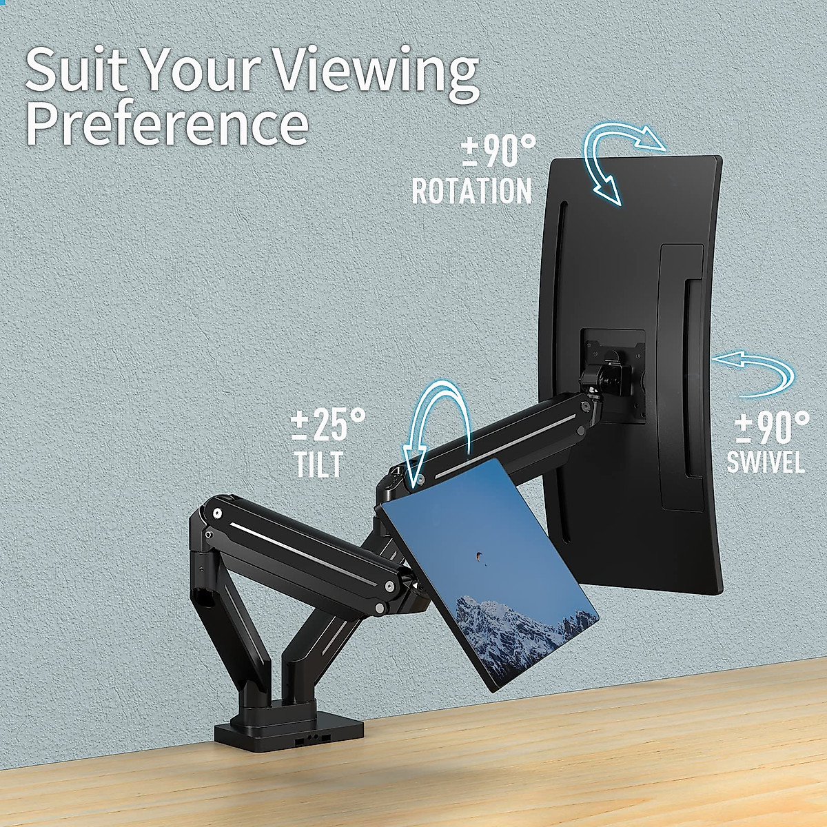 MOUNTUP Dual Monitor Desk Mount for 13-42’’ Computer Screen, Ultrawide Monitor Arm Holds 2.2-37.5 lbs Each, Full Motion Monitor Stand for 2 Monitors with Clamp/Grommet Base, VESA Mount 75x75 100x100