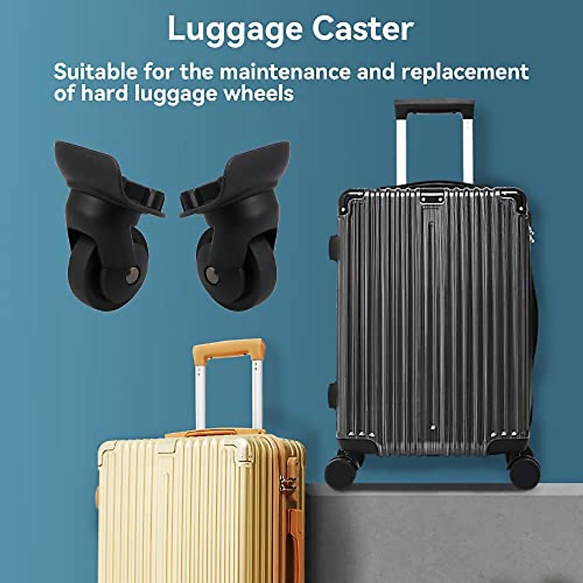 1 Pair Replacement Wheels 360 Swivel Suitcase Casters for Luggage Black (W293)