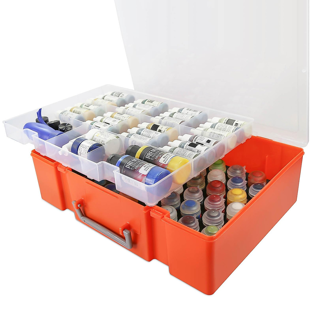 1set Model Paint Organizer with 60 Holes (Diameter 32.5mm) Pigment Bottle Storage Suitcase Dual-layer Portable Box SN03S Miniature Paint Storage