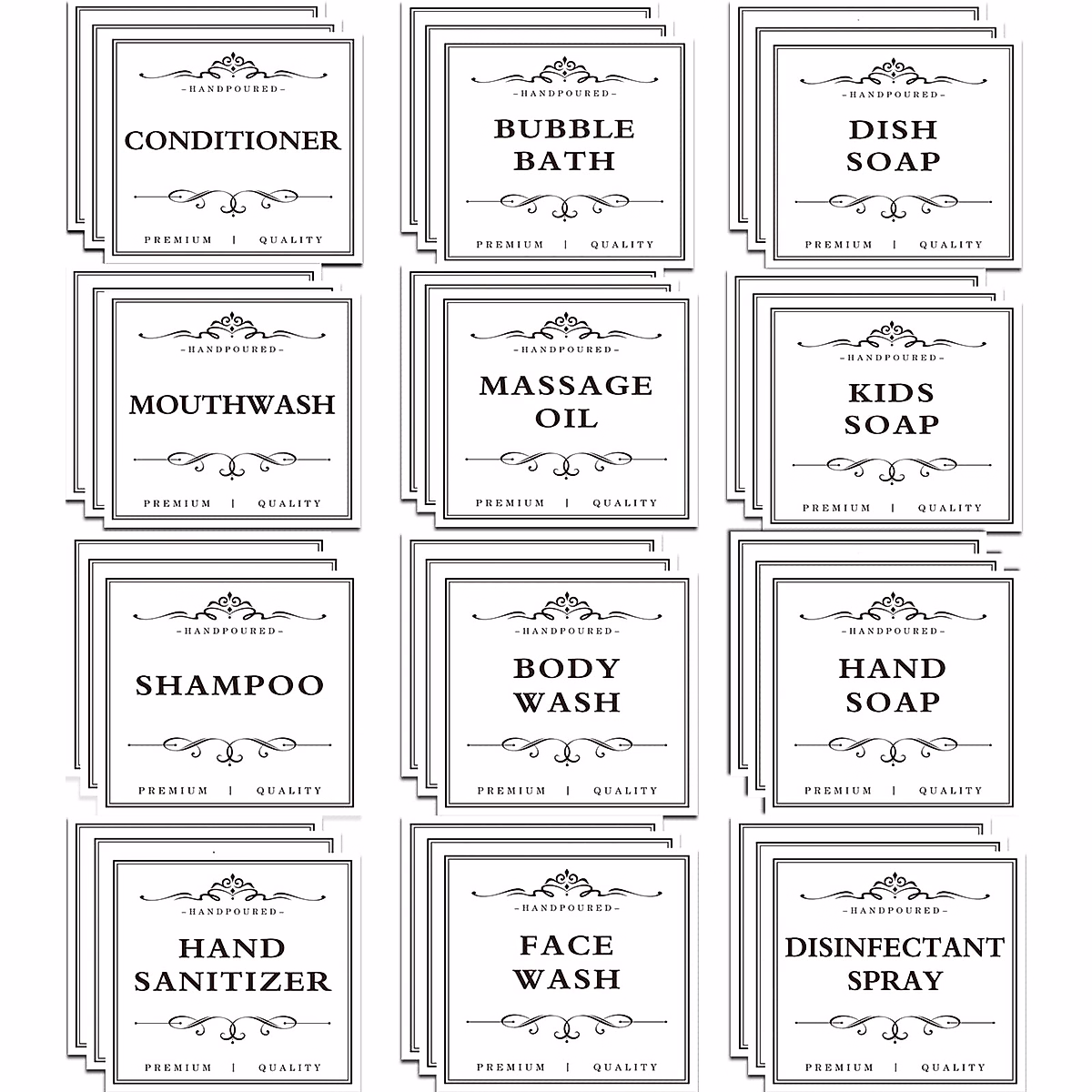 36 PCS Printed Waterproof Labels for Shampoo and Conditioner Bottles,Bathroom Soap Dispenser Organization Label Stickers White