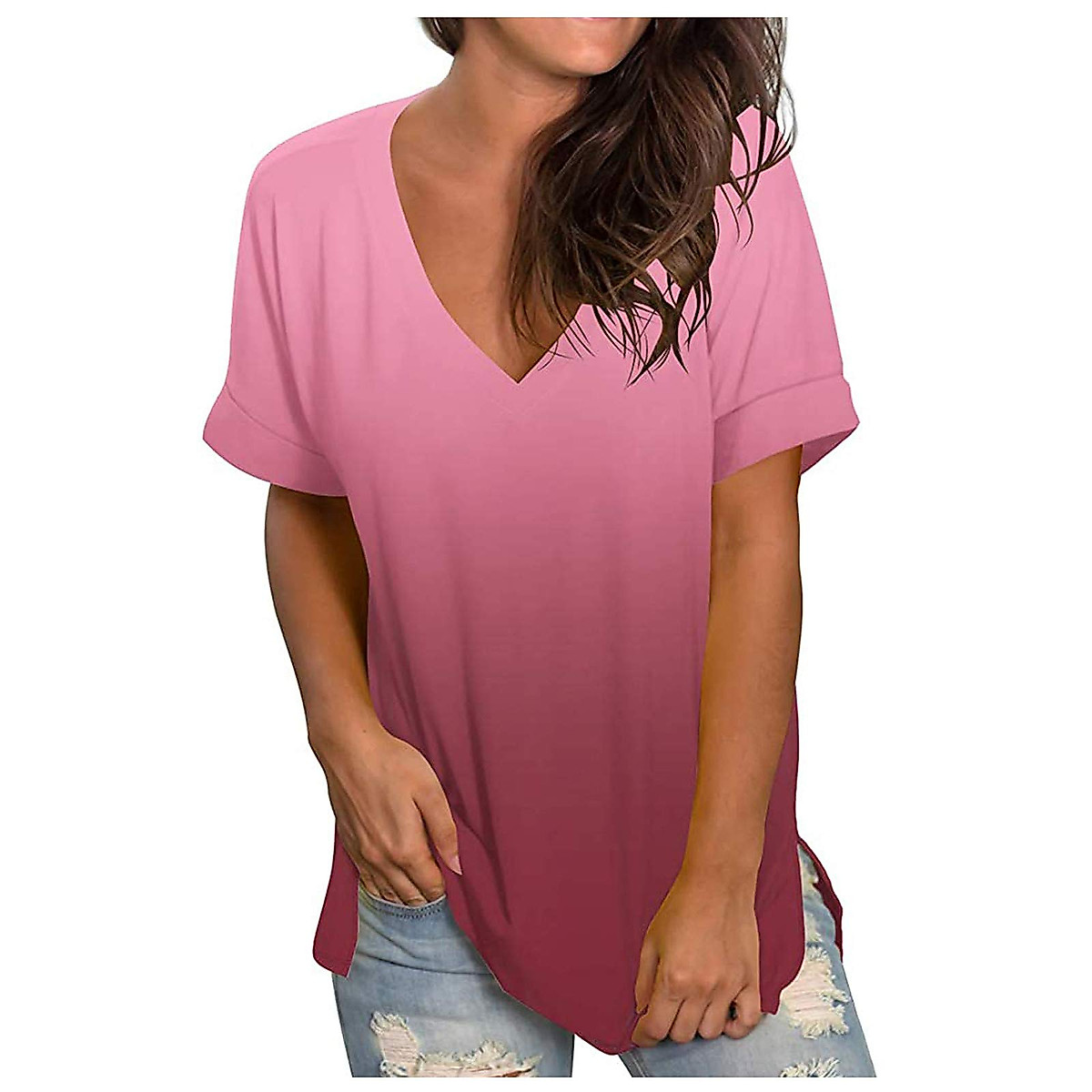 DASAYO Womens Tops 2023 Summer Casual T-Shirt Plus Size Fashion Short Sleeve Shirts Blouse Going Out Tunic Ladies Outfits