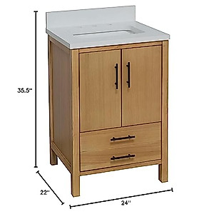 California 24-inch Bathroom Vanity (Matte White/Blonde): Includes Blonde Cabinet with Matte White Countertop and White Ceramic Sink