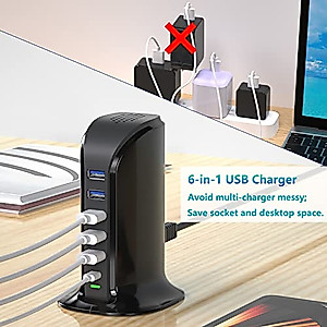 USB C Tower Charging Station, USB Charger Station 60W, 6 Ports USB Chargin Hub, 20W USB C Charger for iPhone 14/13/12/11 Pro Max Mini, X XS XR SE, iPad Pro/Air (UL Listed)