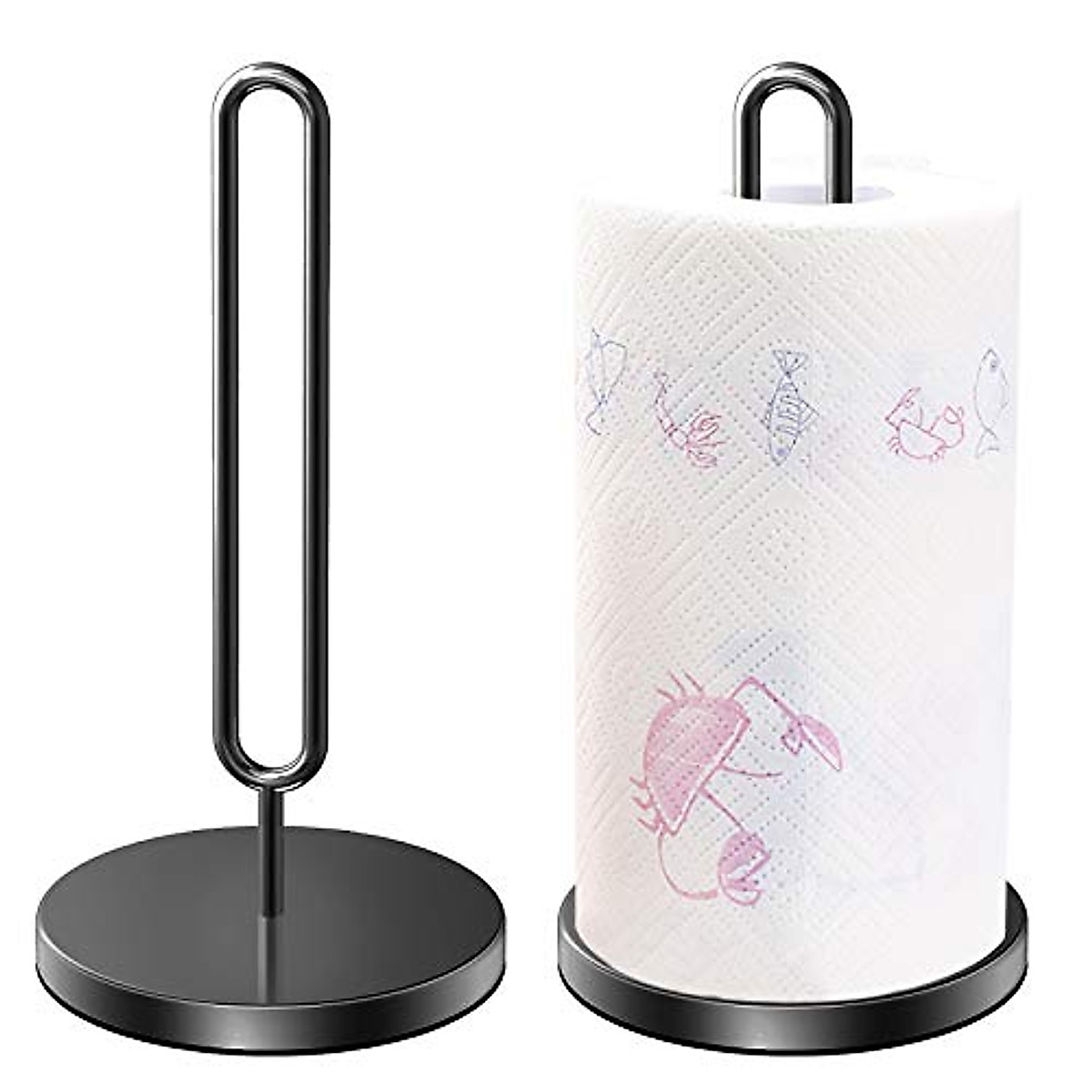 DDF iohEF Black Paper Towel Holders, Stainless Steel Paper Towel Holder, Paper Towel Stand Countertop Dispenser with Weighted Base - fits in Kitchen or for Bathroom