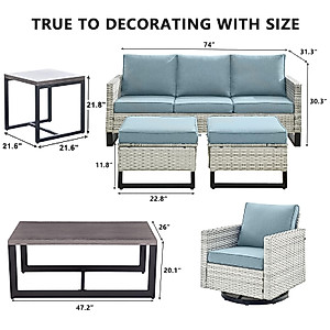 HUMMUH 7 Piece Patio Furniture Set Outdoor Sectional Sofa,High Back Patio Swivel Glider Chairs with Ottomans Coffee Table for Porch,Garden,Backyard…