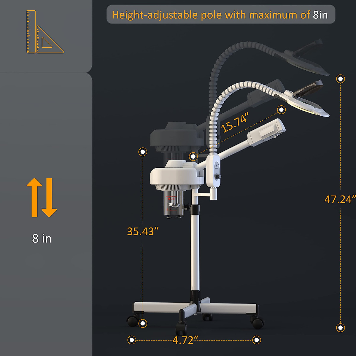 Professional Facial Steamer with Magnifying Lamp – 2 in 1 Ionic Ozone Steamer for Face Spa Beauty Salon Equipment with 3 Diopter Magnifying Glass LED Lamp Cleanses Skin Unclogs Pores (Blanco)