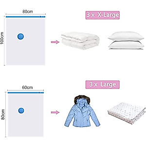 Vacuum Storage Bags 6 Pack (3 Jumbo, 3 Large), Space Saver Bags Compression Storage Bags for Comforters And Blankets, Storage Bags Vacuum Sealed for Clothes Storage, Hand Pump Included