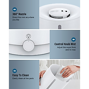 Marnetstone Humidifiers for Bedroom, 5 L Top Fill Cool Mist Humidifiers with Oil Diffuser, Ultrasonic Humidifiers for Large Room, Home, Nursery, Office, Plants, 360° Nozzle