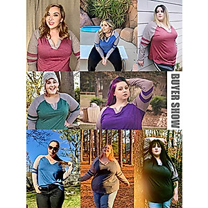 VISLILY Womens Plus Size Tops 2X Casual Color Block Raglan Striped Shirts Jujube Red 20W