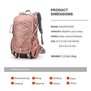 MOUNTAINTOP 40L Hiking Backpack for Women Outdoor Backpack with Rain Cover for Camping,Cycling and Traveling