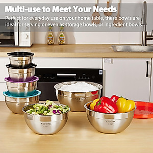 YIHONG 7 Piece Mixing Bowls with Lids for Kitchen, Stainless Steel Mixing Bowls Set Ideal for Baking, Prepping, Cooking and Serving Food, Nesting Metal Bowls for Space Saving Storage