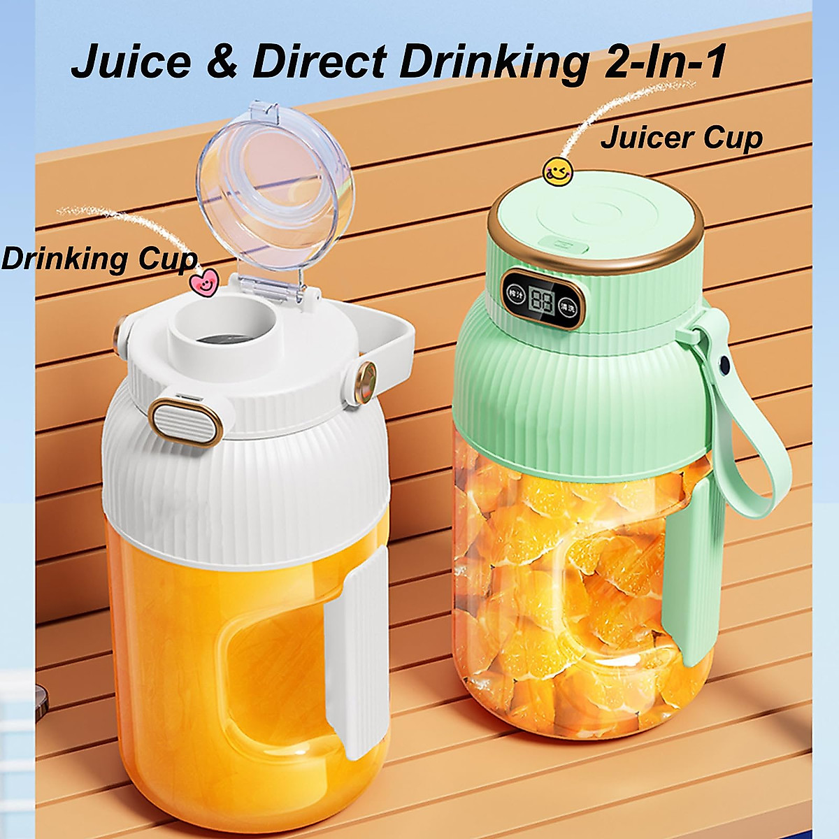 Yulyoie Juicer Cup-Yulyoie Multifunctional Portable Juicer Cup with Digital Display, Portable Juice Cup Blender USB Rechargeable, Carry It with You & 60 S Squeeze Juice Quickly (Green)