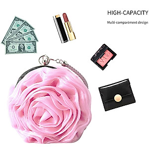 Mily Womens Satin Evening Bag Flower Shaped Wristlet (A-Pink)