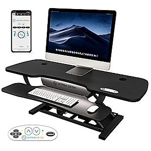 VERSADESK Elite Standing Desk Converter, 48" Wide X-Large PowerPro Elite Electric Height Adjustable Desk Riser with Programmable App Control, Hold 80 lbs, Keyboard Tray, USB Port Charger, Black